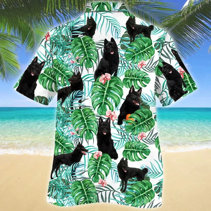 Cute Black Schipperke Dog Tropical Plant Trendy Hawaiian Shirt, Summer ...