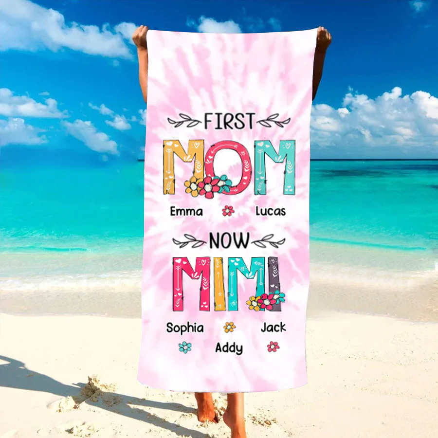 First Mom Now Grandma Flower Personalized Beach Towels Custom Names ...