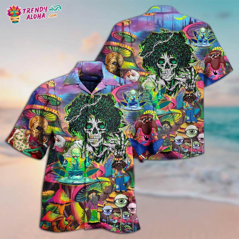 Hippie Skull Alien Mix Color Hawaiian Shirt - Trendy Aloha - Trendy Aloha