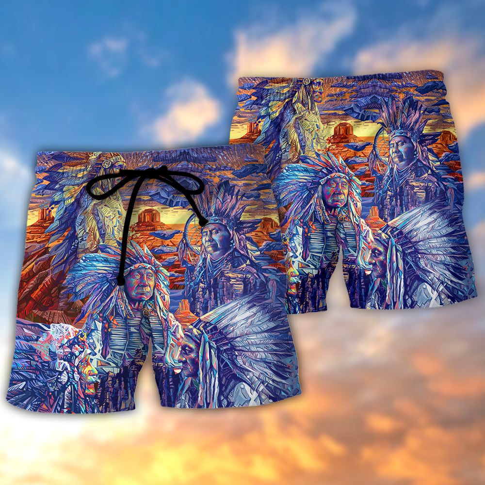 Native American Chief Respect Nature Trendy Aloha Hawaiian Beach Shorts ...