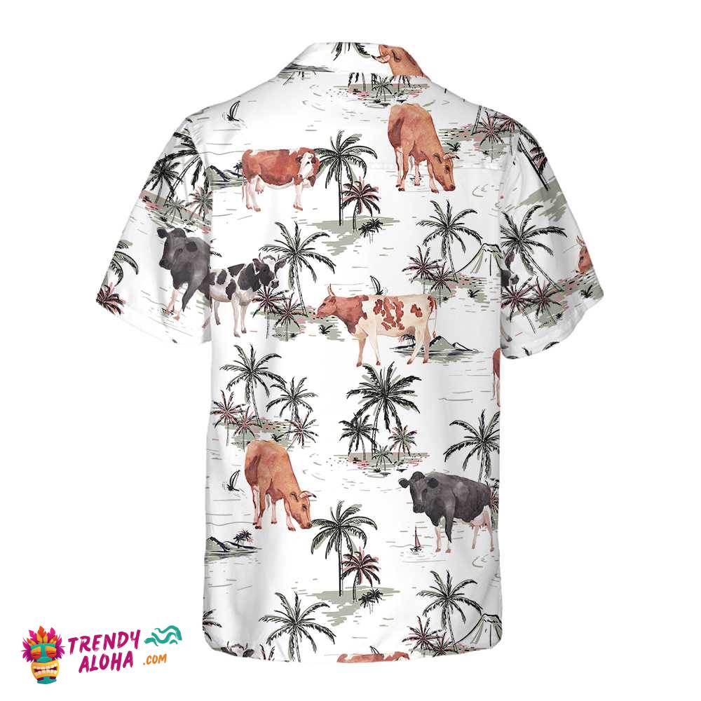 Tropical Island And Cows Pattern Cow Hawaiian Shirt, Tropical Cow Shirt ...