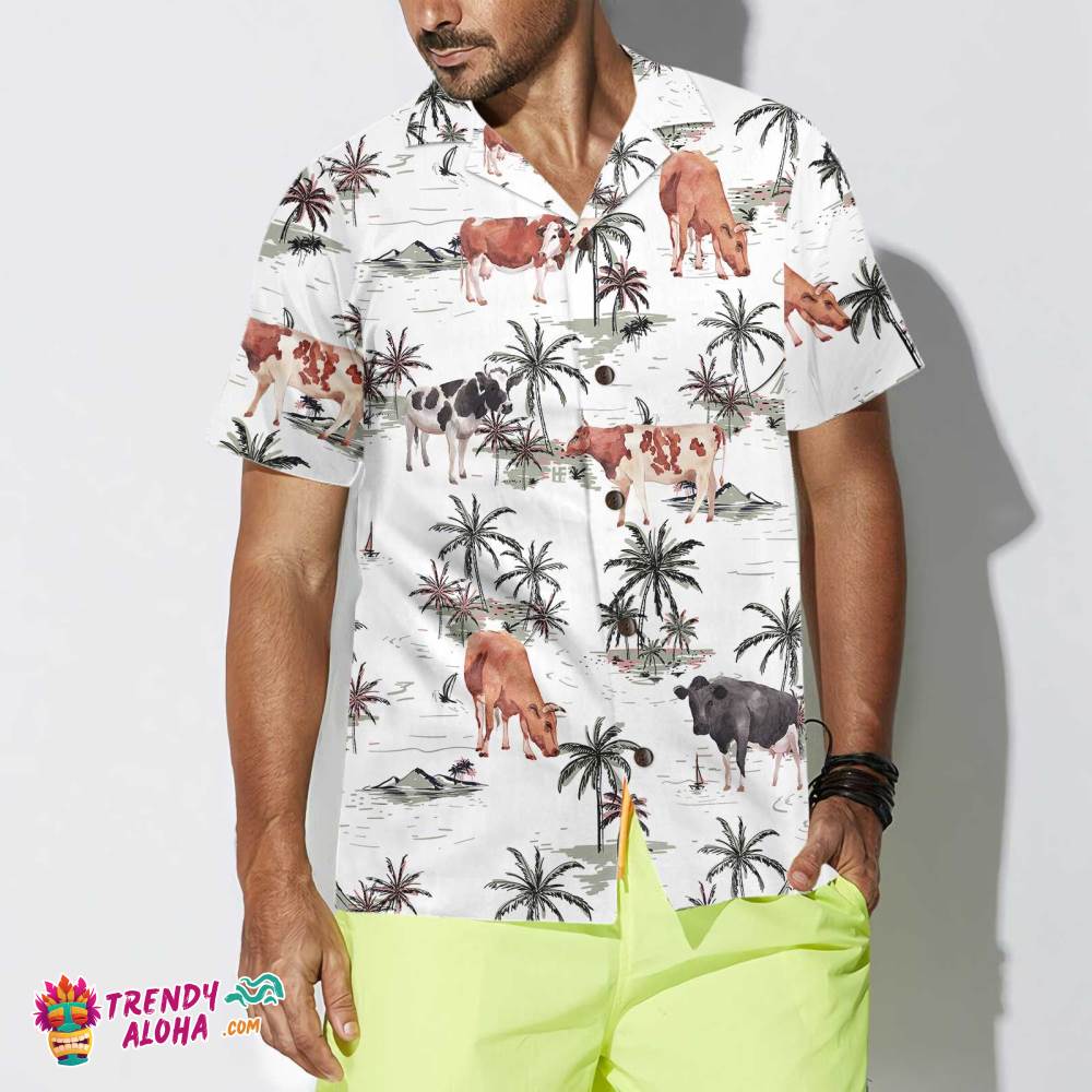 Tropical Island And Cows Pattern Cow Hawaiian Shirt, Tropical Cow Shirt ...